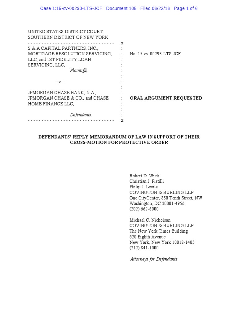 105 Defendants Reply Motion (Compel Discovery) | PDF | Discovery (Law) | Chase Bank