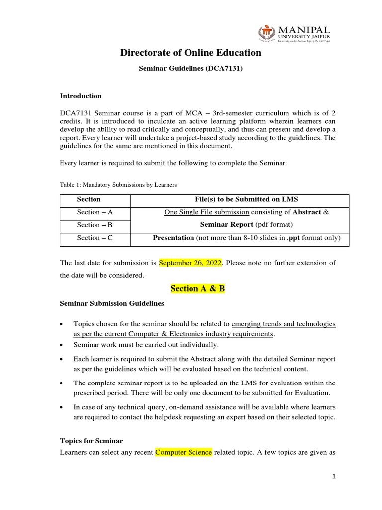 MCA7131-Seminar Guidelines | PDF | Computing | Artificial Intelligence