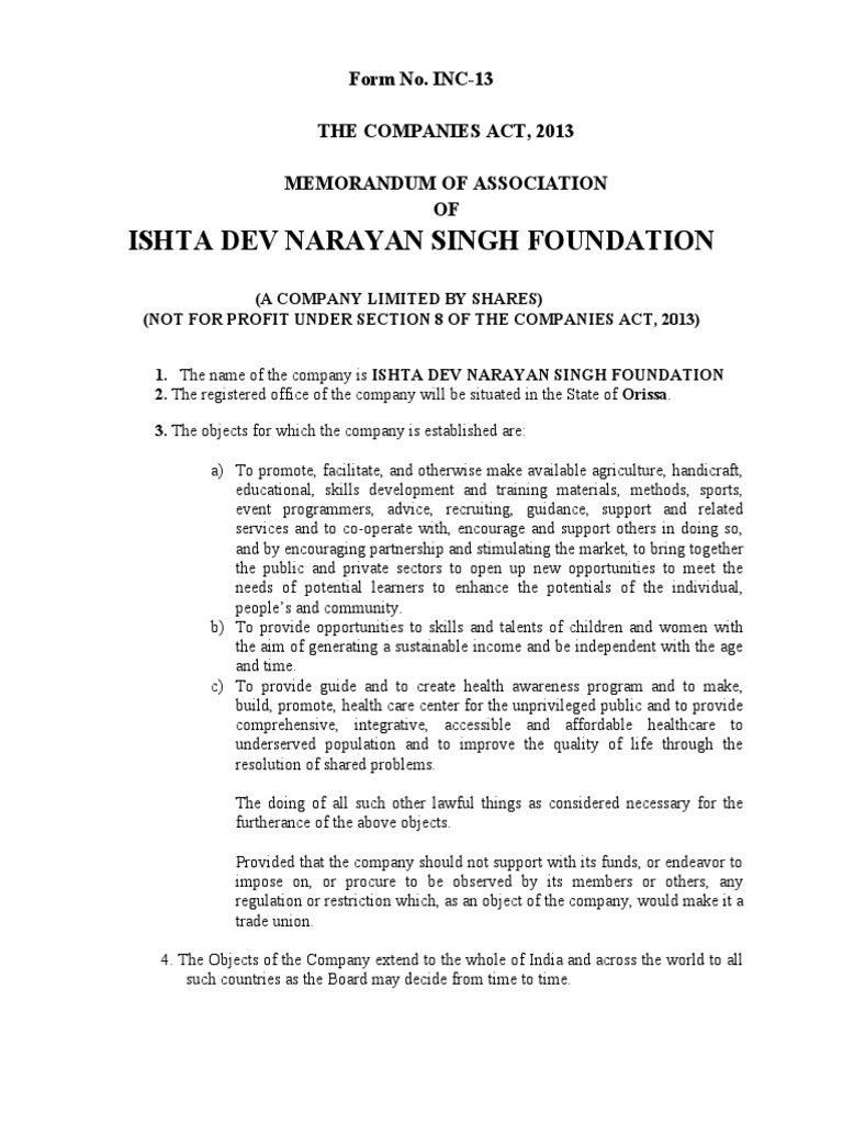 Ishta Dev Narayan Singh Foundation: Form No. INC-13 The Companies Act ...