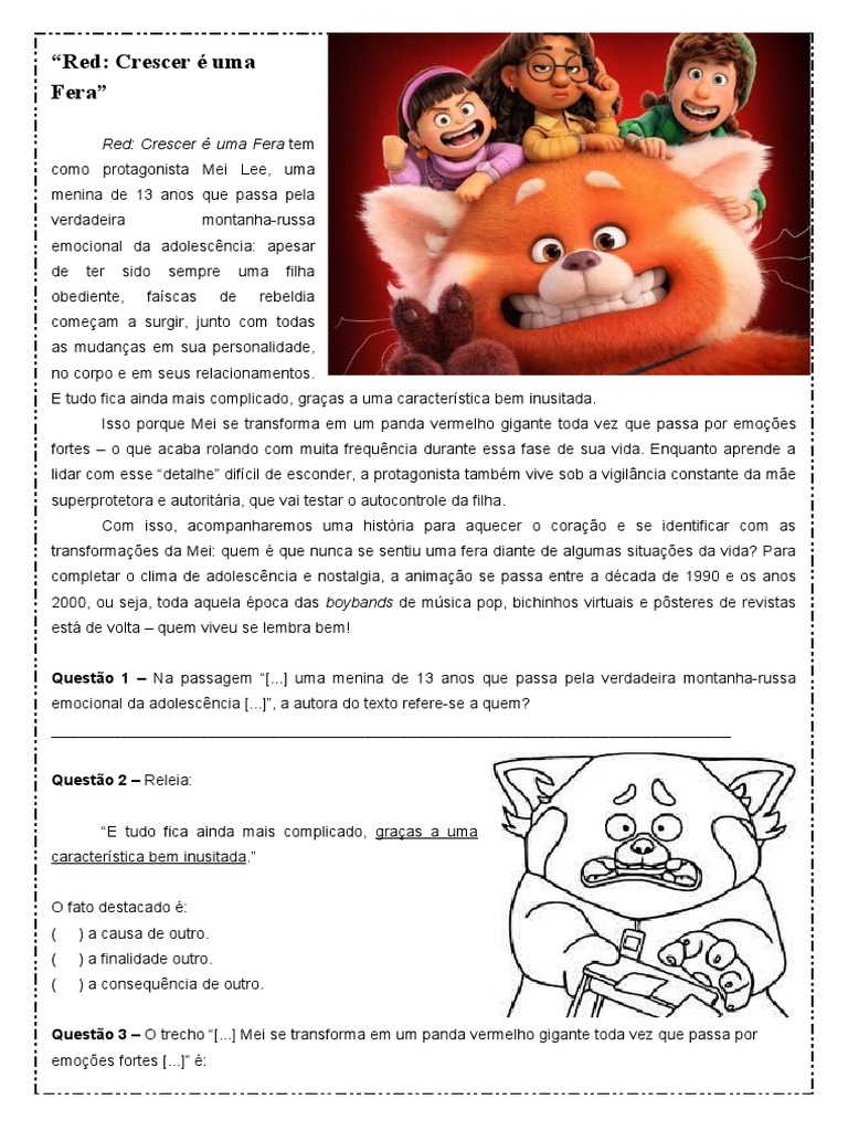 Interpretacao de Texto Resenha Do Filme Red Crescer e Uma Fera | PDF ...