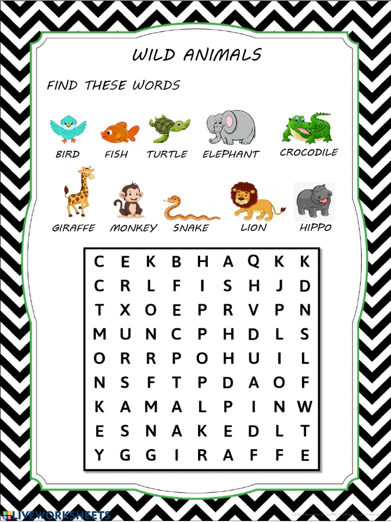 Wild Animals Wordsearch | PDF