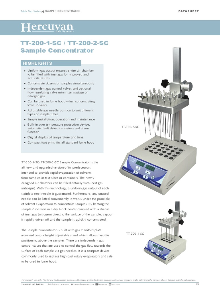TT 200 1 SC TT 200 2 SC Sample Concentrator Datasheet | Download Free ...
