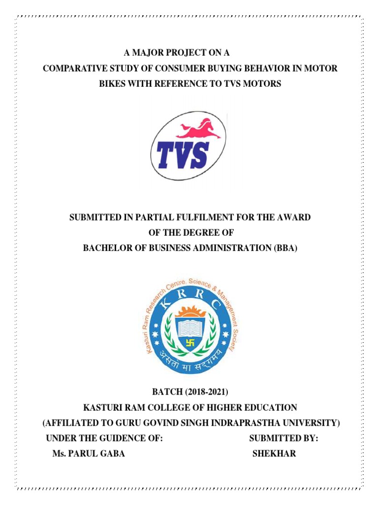 Major Project Report On TVS | PDF | Consumer Behaviour | Motorcycle