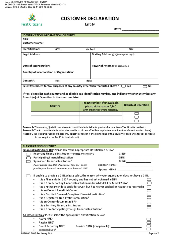 CUSTOMER-DECLARATION-FORM-ENTITY-1 | PDF | Taxes | Income