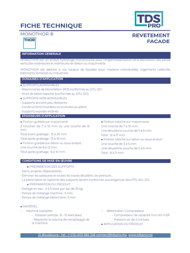 MONOTHOR - Fiche Technique | PDF | Technologie du bâtiment | Secteurs de l'économie