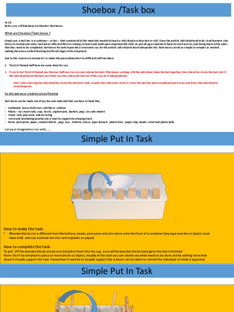 Shoebox Task Ideas for Autism | PDF | Hand