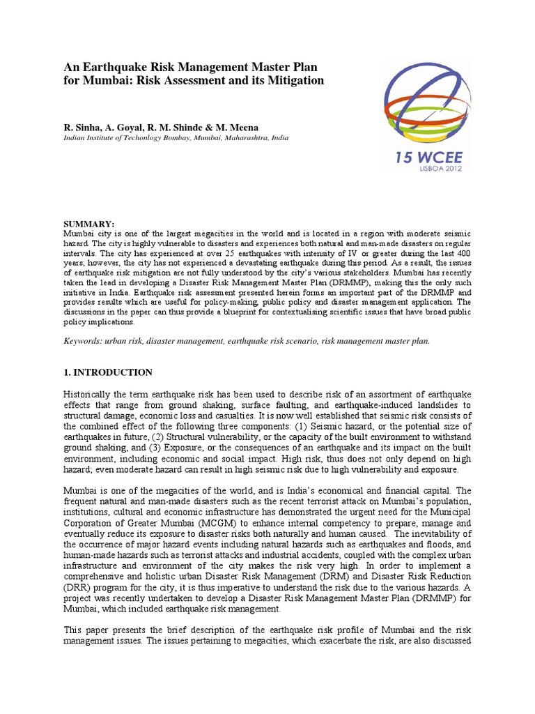 Earthquake Risk Management Plan for Mumbai | PDF | Emergency Management | Earthquakes