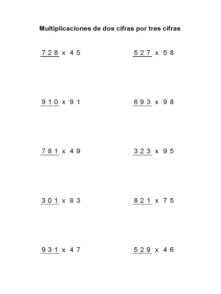 Multiplicaciones de 2 y 3 cifras | PDF