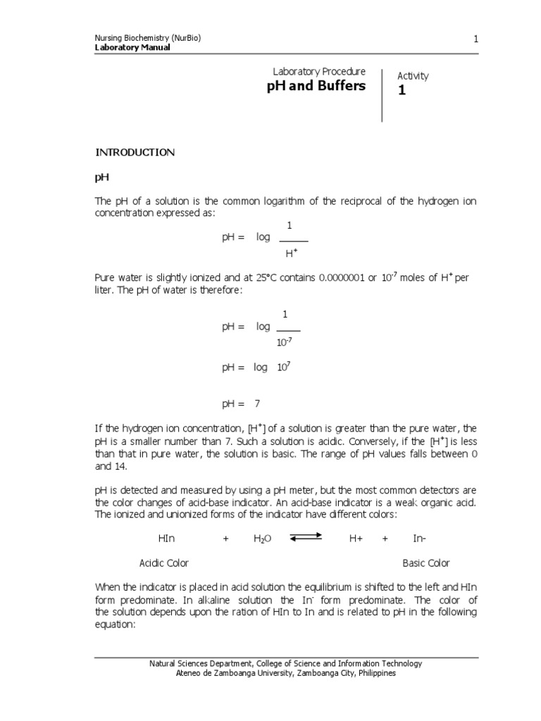 Activity 1 PH Buffers Revised 6.8.20 | PDF | Buffer Solution | Ph