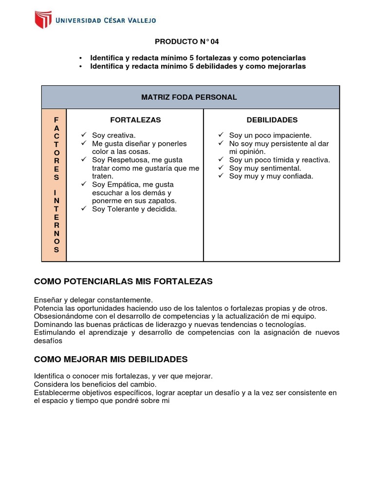 Mis Fortalezas y Debilidades. | PDF