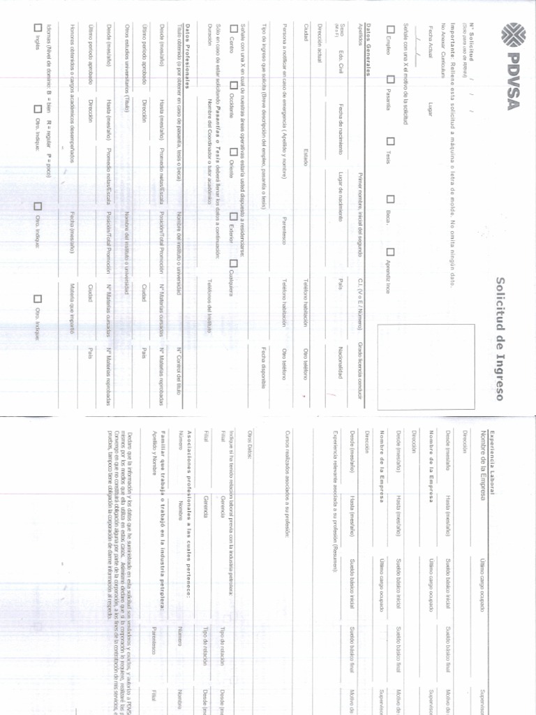 PDVSA Planilla Ingreso | PDF PDVSA Planilla Ingreso | PDF