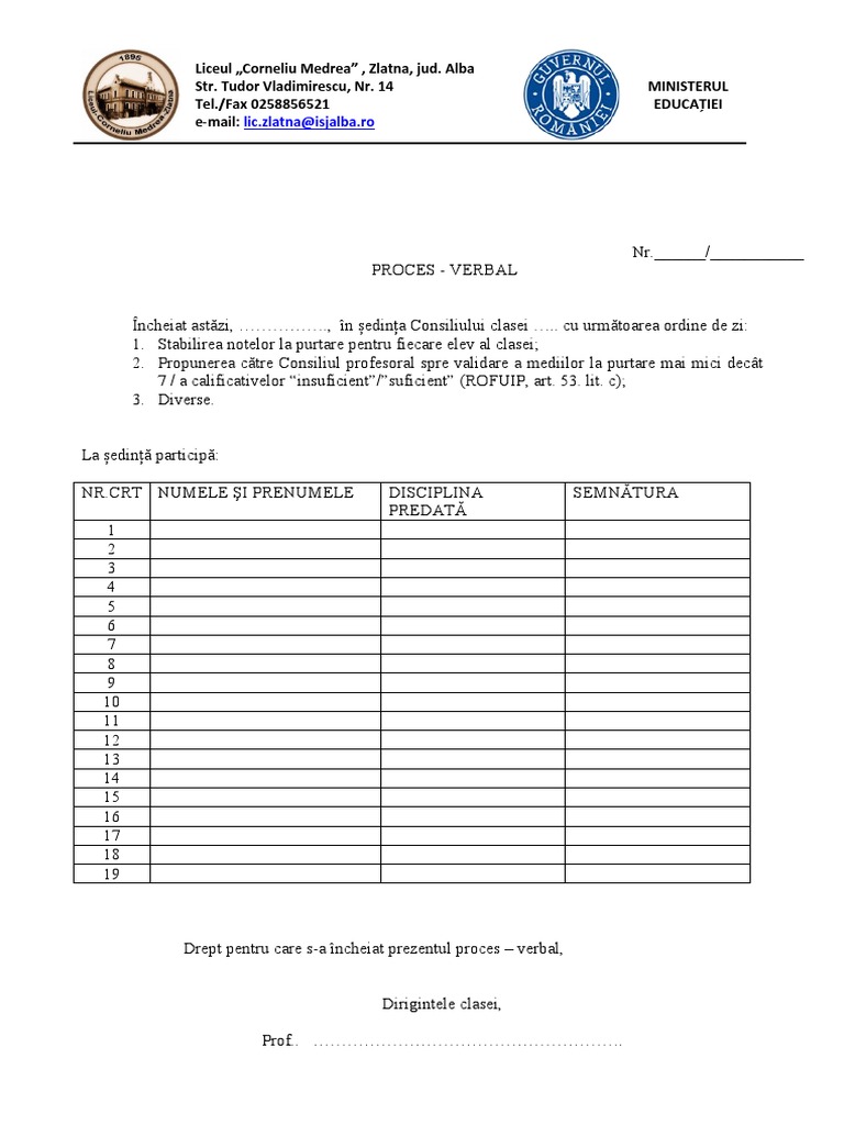 0 Proces Verbal Consiliul Clasei | PDF