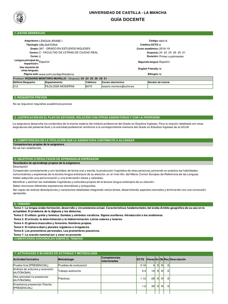 Arabe Guia Docente UCLM | PDF | Pronombre | Estudios de inglés