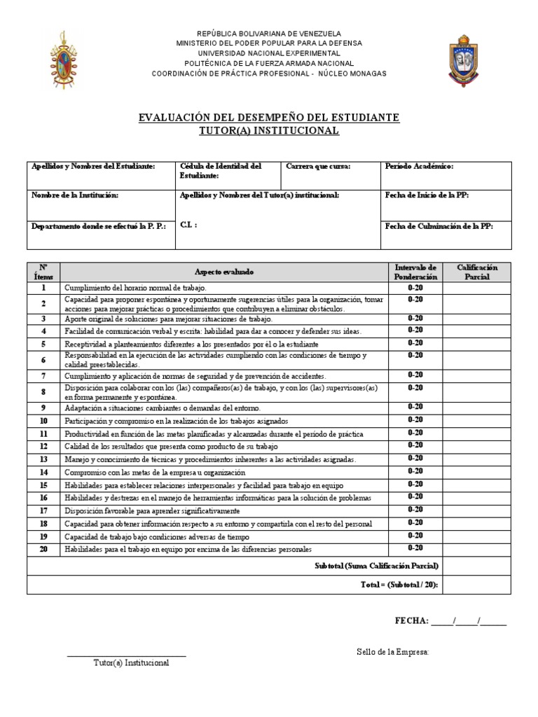 Formato de Evaluacion Del Tutor Institucional | Descargar gratis PDF | Evaluación