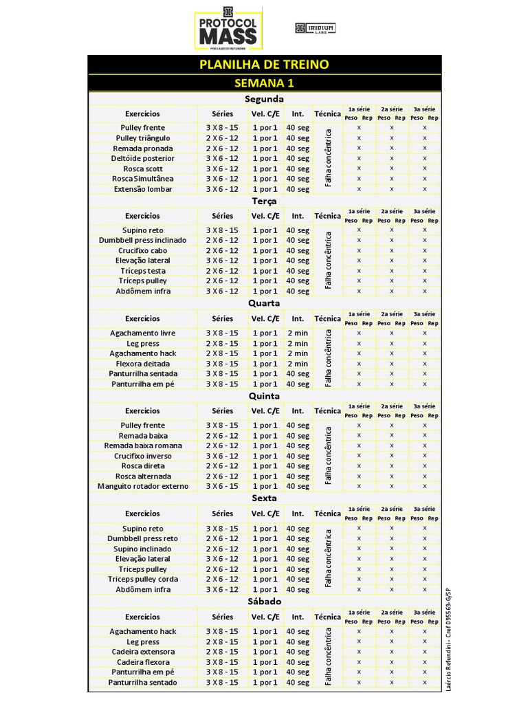 Planilha de Treino Semana 1 | PDF | Hobbies | Esportes individuais