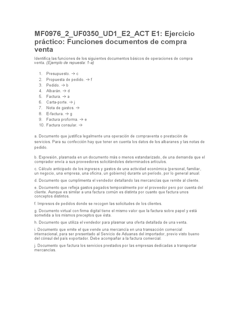 E1 Ejercicio Práctico Funciones Documentos de Compra Venta | PDF