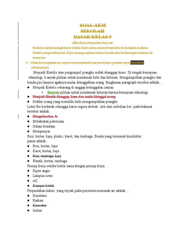 SOAL AKM SD Kls 5 | PDF