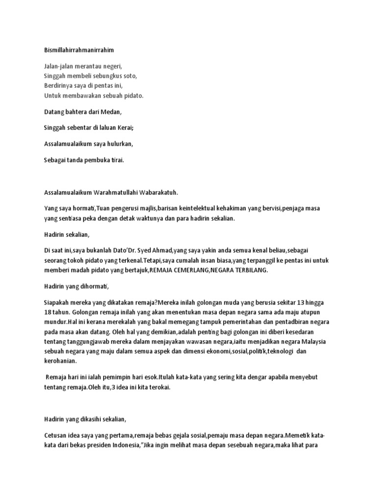 Pidato-Remaja Cemerlang, Negara Terbilang | PDF