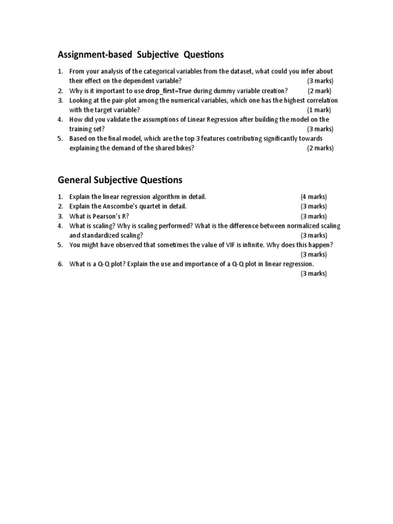 Linear Regression Analysis Questions | PDF | Teaching Methods & Materials