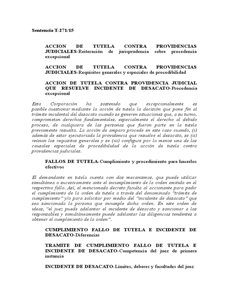 Tutela y Desacato: Jurisprudencia Clave | PDF | Caso de ley | Debido al ...