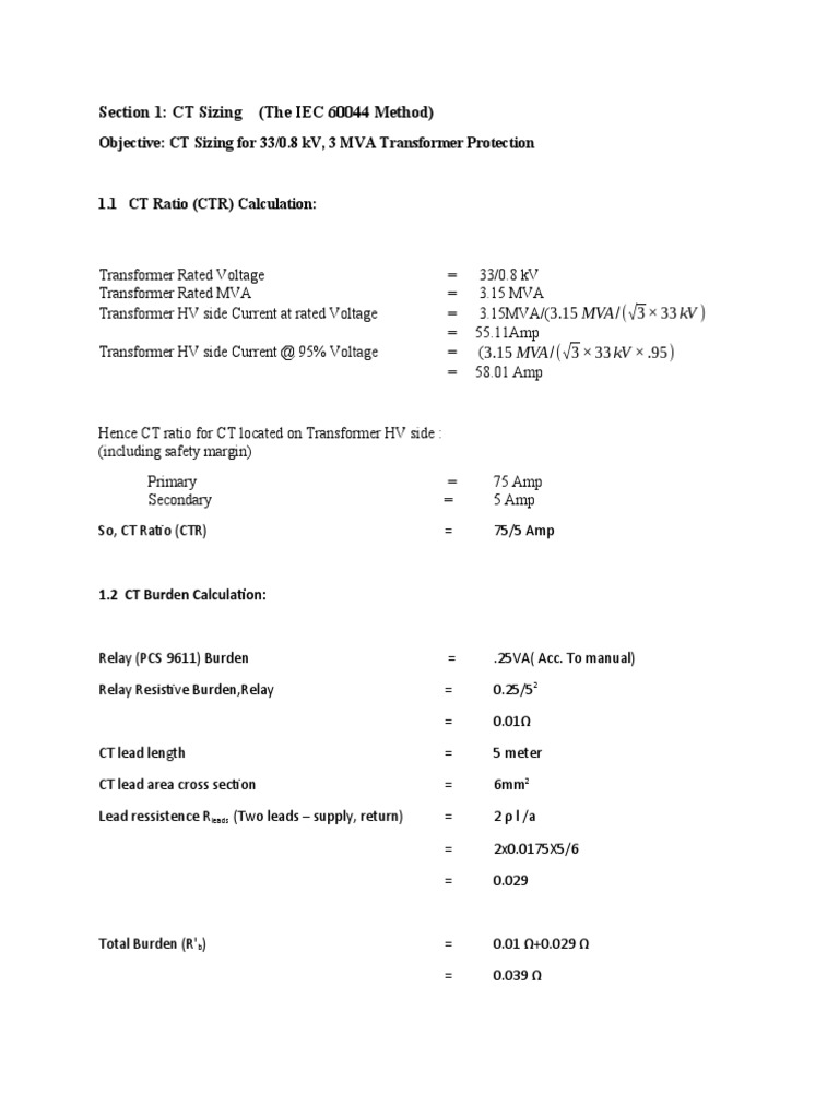 CT Sizing Calculations for Transformer and SVG Station Protection | PDF ...