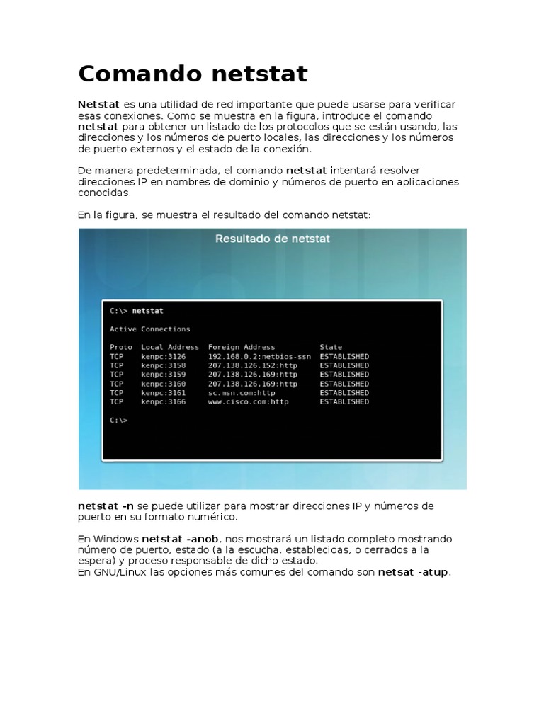 Cómo analizar las conexiones de red activas con el comando netstat | PDF | sistema de nombres de ...