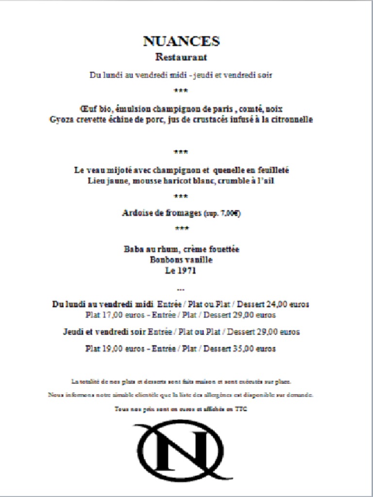 RESTAURANT NUANCES Menu | PDF