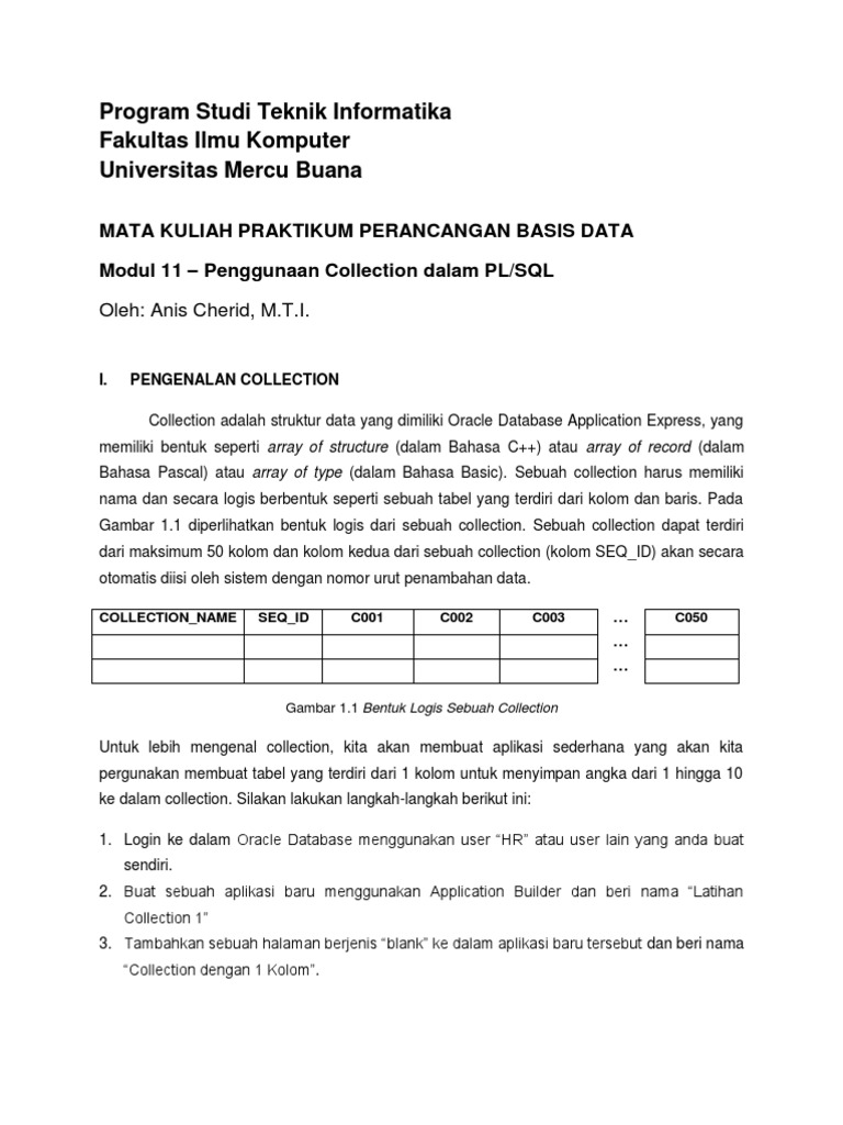 Modul 11 - Penggunaan Collection Dalam PL-SQL | PDF | Komputer