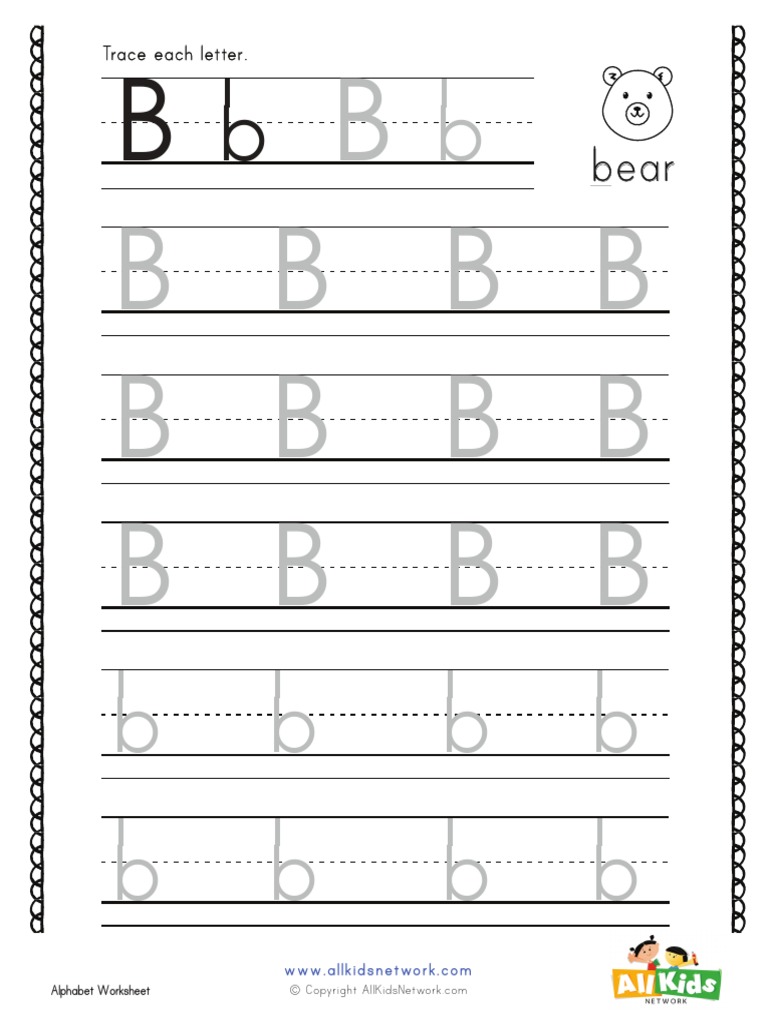 4 Line Letter B Tracing Worksheet | PDF