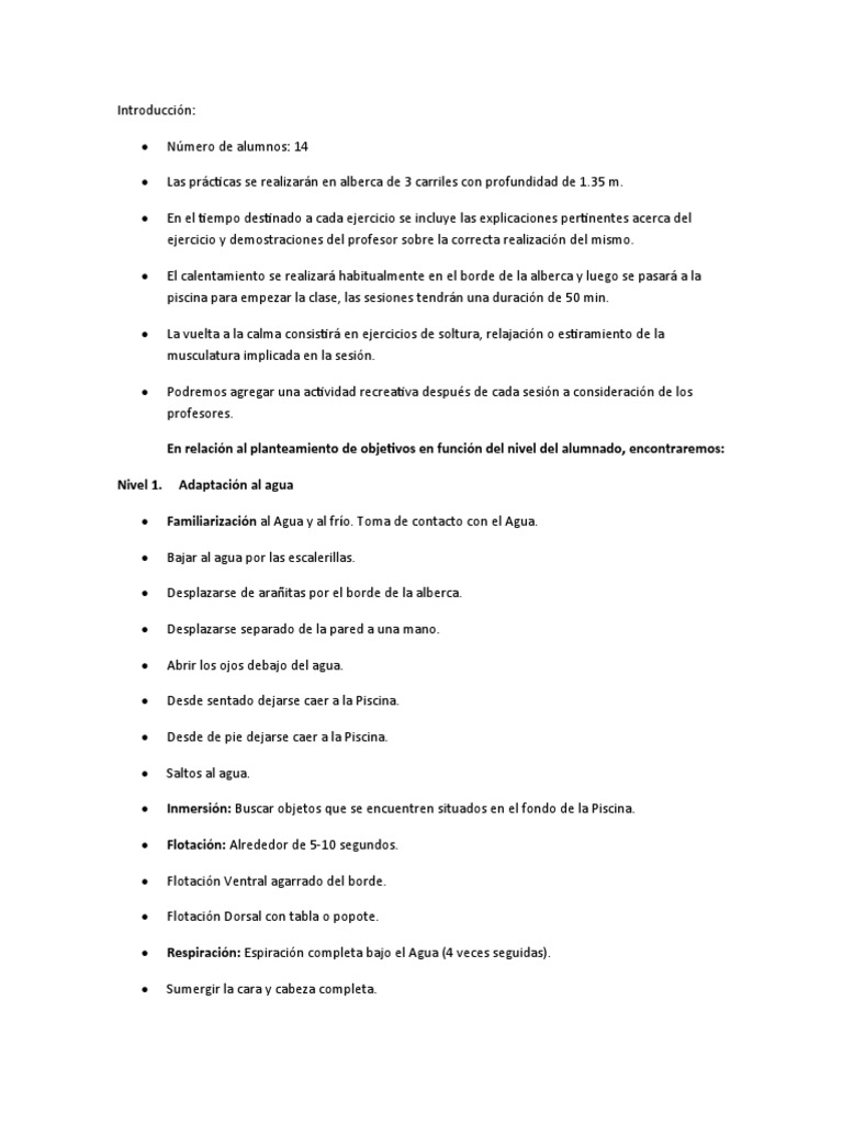 Plan Natacion | PDF | Nadando | Deportes individuales