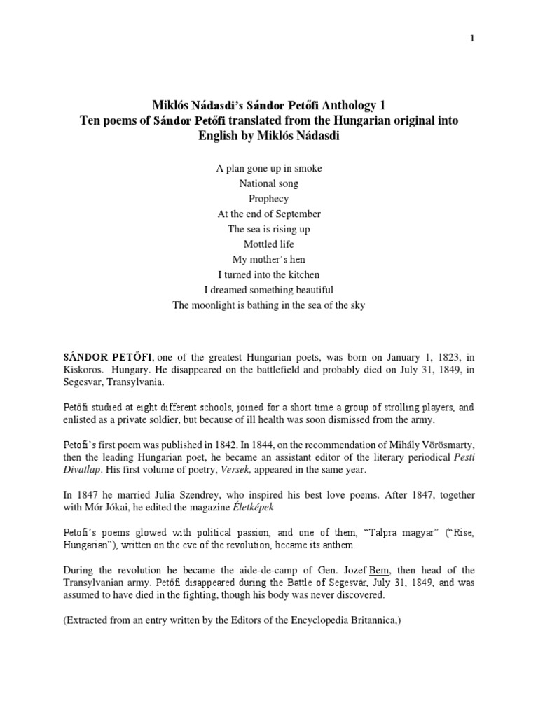 NADASDI Petofi Anthologi 1 | PDF