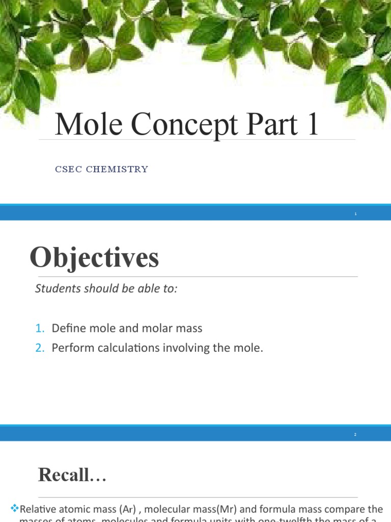Mole Concept Part 1 | PDF | Mole (Unit) | Molecules