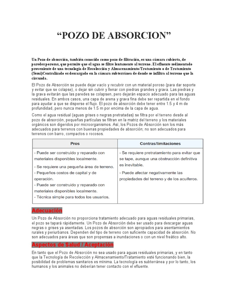 Pozo de Absorcion | PDF | Absorción (Química) | Agua
