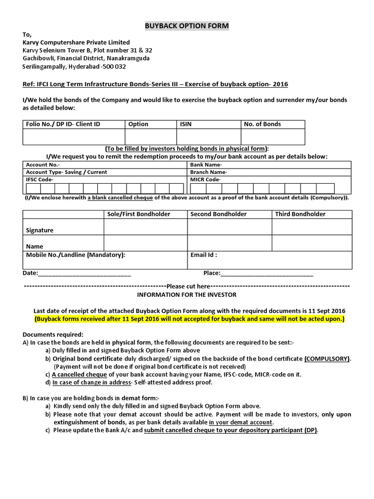 Buyback Option Form Infra III English | PDF | Investing | Market ...