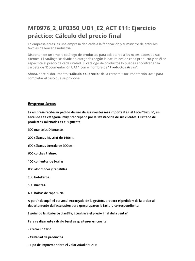 E11 Ejercicio Práctico Cálculo Del Precio Final | PDF | Economias