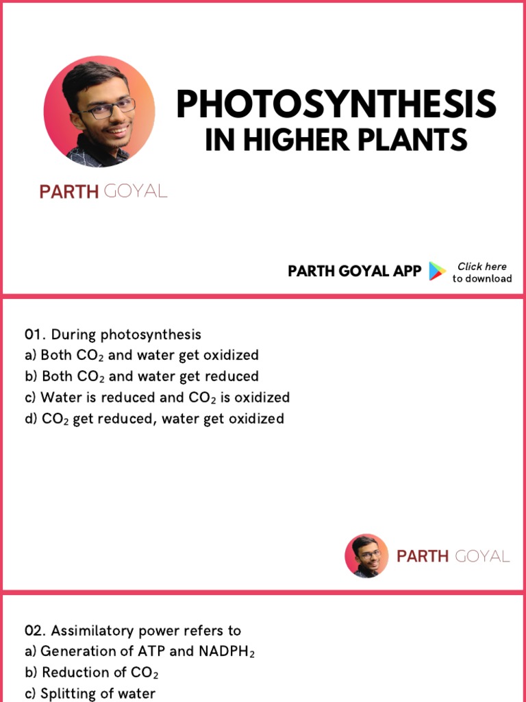 Photosynthesis Quiz for Higher Plants | PDF | Photosynthesis | Chloroplast