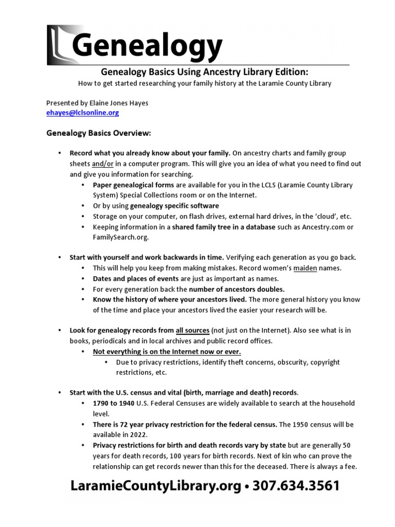 New Genealogy Basics Handout in Template | PDF | Genealogy | Computing