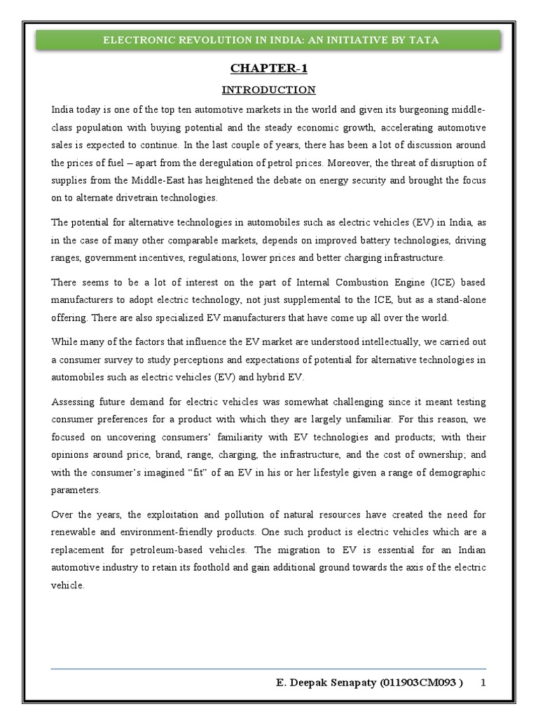 Deepak Project 2 | PDF | Electric Vehicle | Lithium Ion Battery