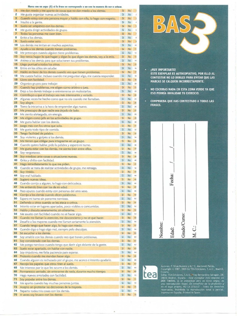 BAS 3 - Hoja de Respuesta y Corrección 2022 | PDF