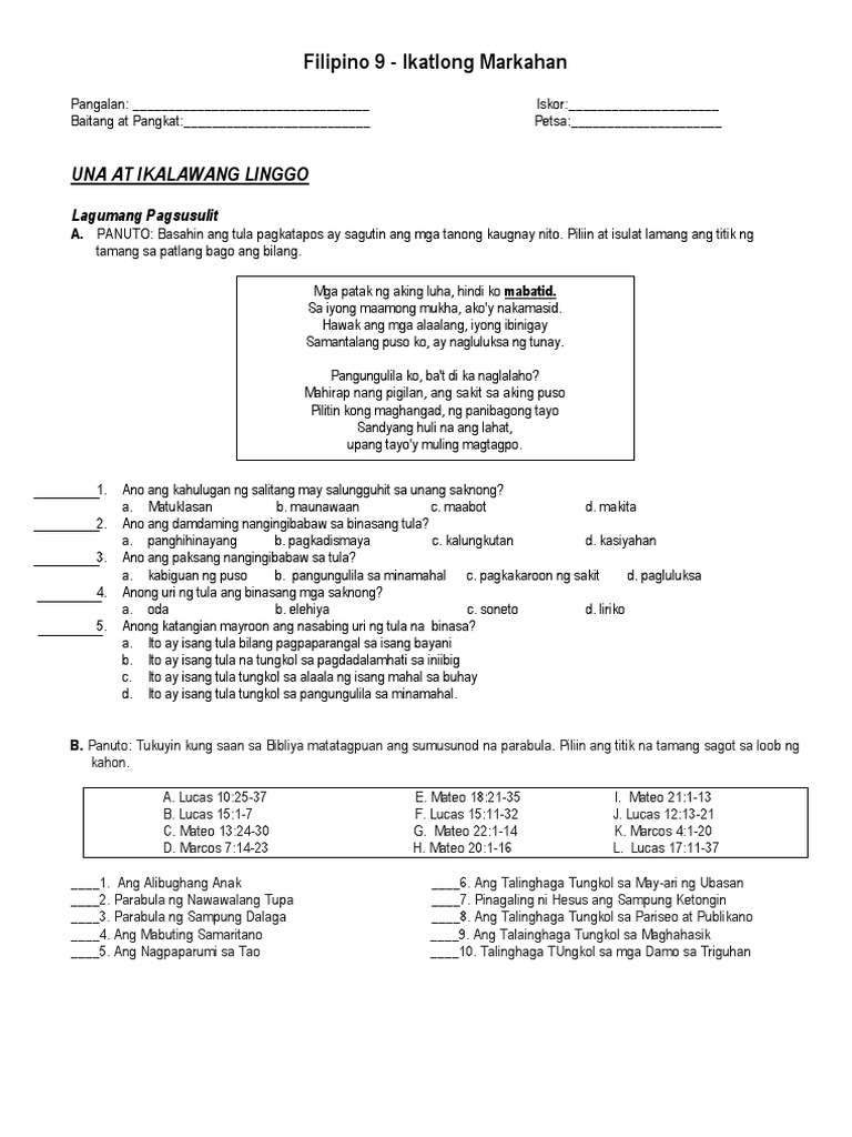 Q3 Filipino 9 ST PT | PDF
