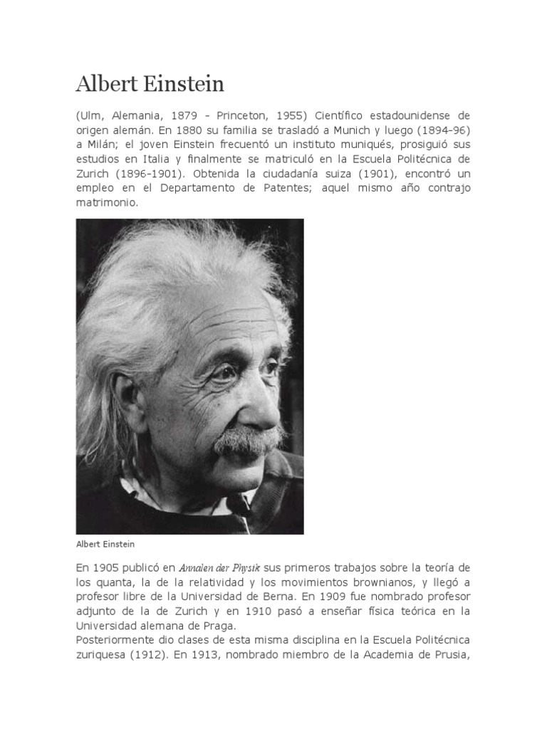 Biografía de Albert Einstein | PDF | Albert Einstein | Ligero