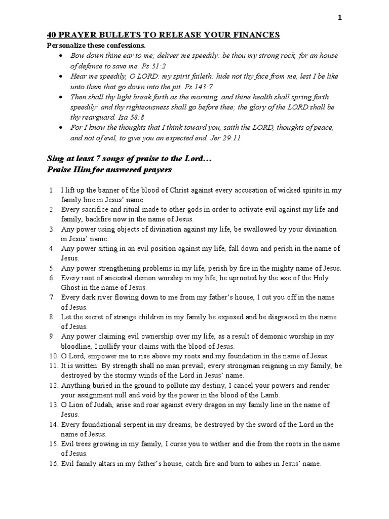 40 Prayer Bullets To Release Your Finances | PDF | Jesus | Last Judgment