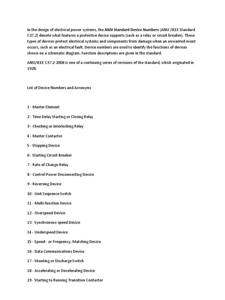 ANSI Numbers - Electrical Power System | PDF