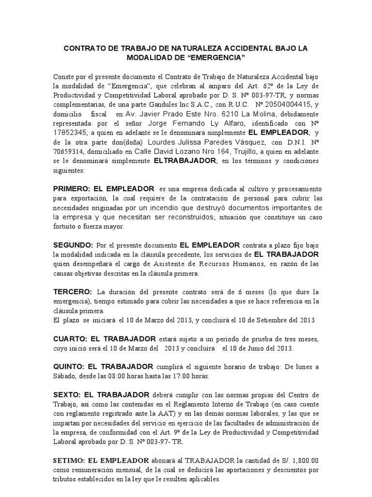 Contrato Accidental Emergencia | PDF | Derecho laboral | Business
