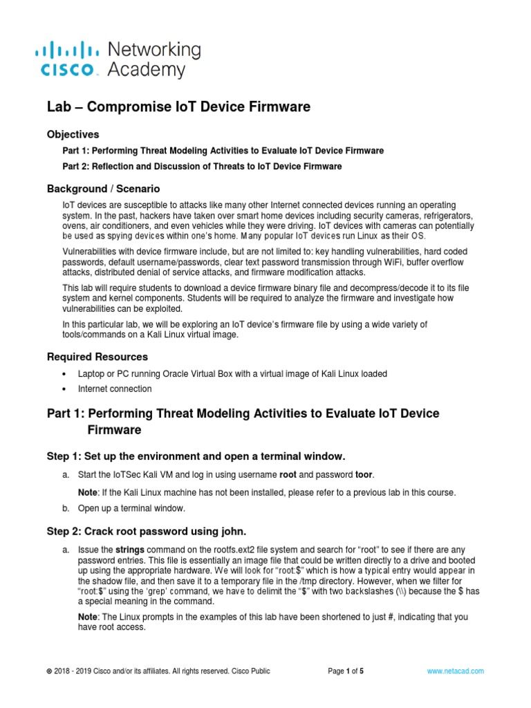3.2.2.7 Lab - Compromise IoT Device Firmware | PDF | Internet Of Things | Directory (Computing)