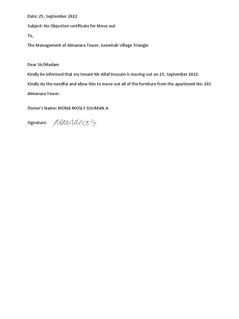 Move Out Noc | PDF