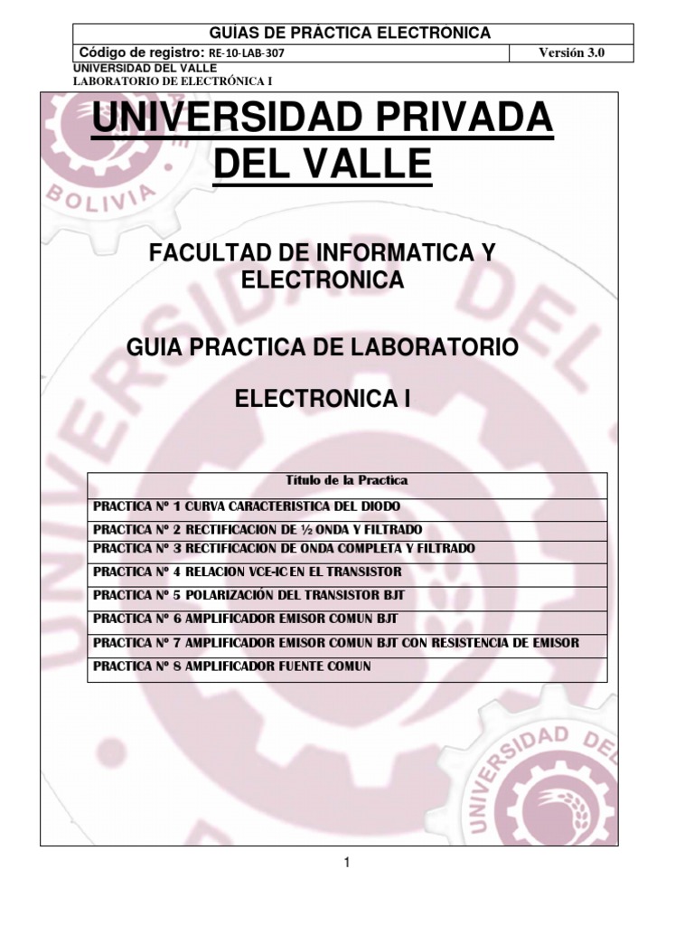 RE-10-LAB-307 ELECTRONICA I v3 | PDF | Rectificador | Transistor de unión bipolar