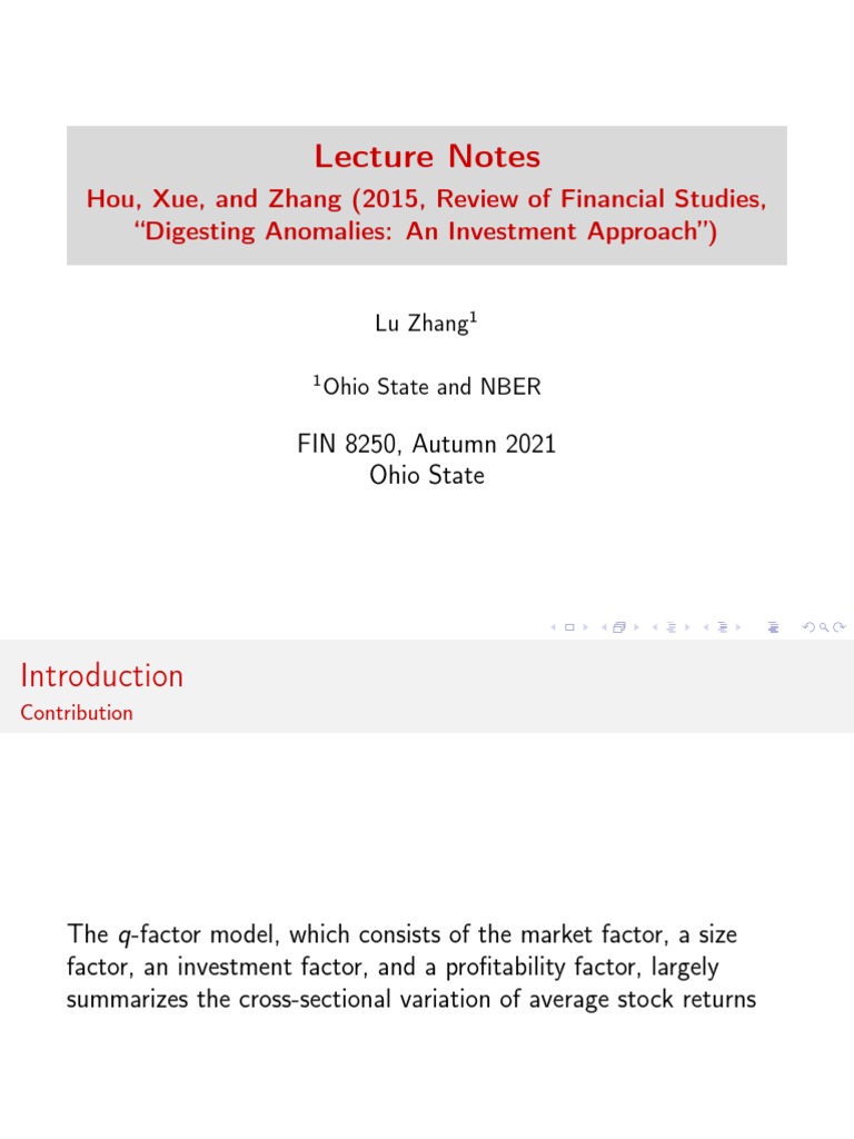 Q-Factor Model: Digesting Anomalies | PDF | Investing | Discounting