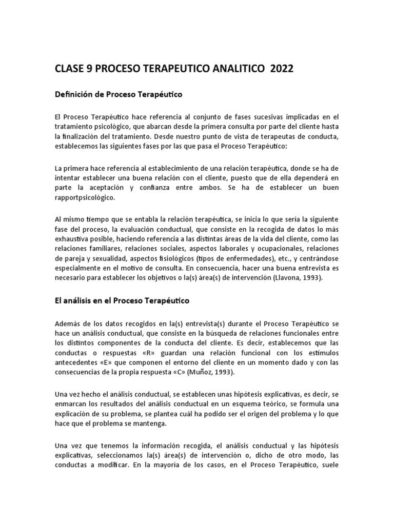 Clase 9 Proceso Terapeutico Analitico 2022 | PDF | Psicoanálisis ...