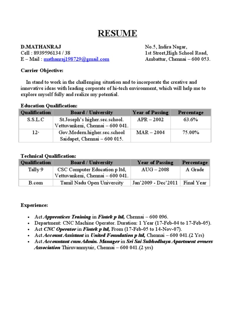 Resume: D.Mathanraj | PDF